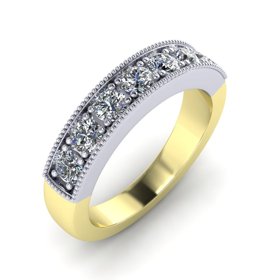 7 Stone Semi Eternity Ring with Millgrain Edge Setting, The Two Tone C ...